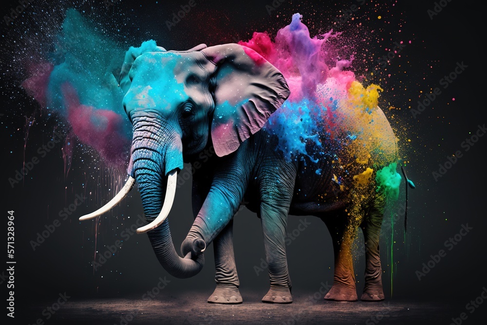 an elephant with a lot of colors on it's face and trunk, standing in ...