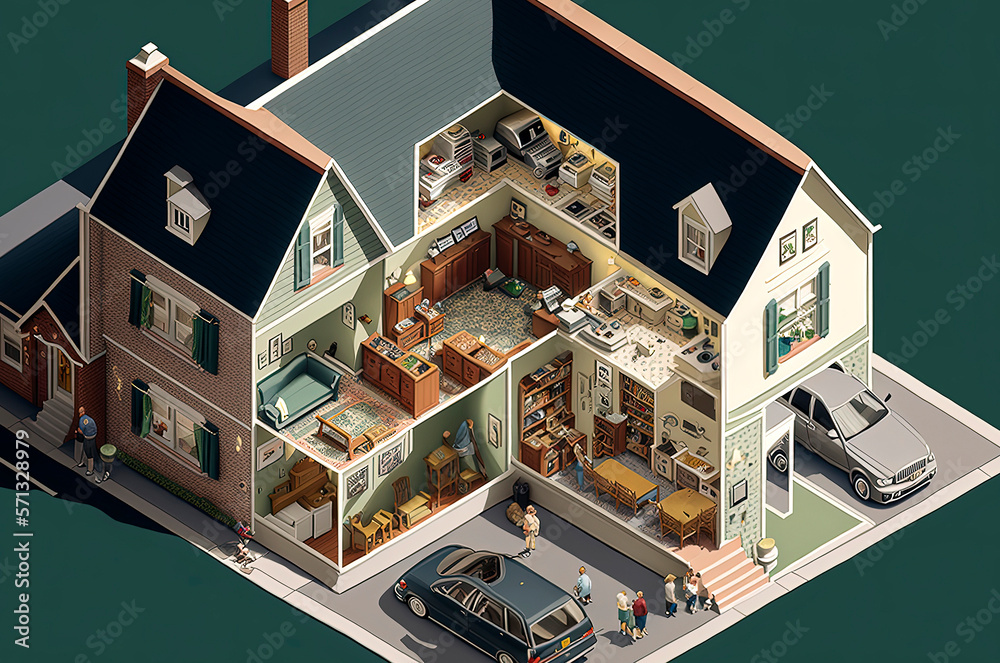 Generative AI illustration of isometric house plans, with all rooms and ...