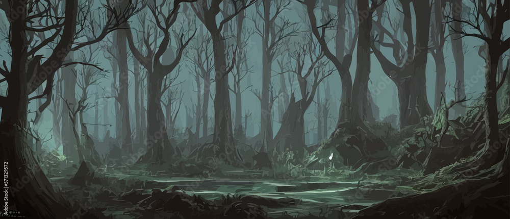Print Terrifying surreal forest. unreal world. Mysterious Forest ...