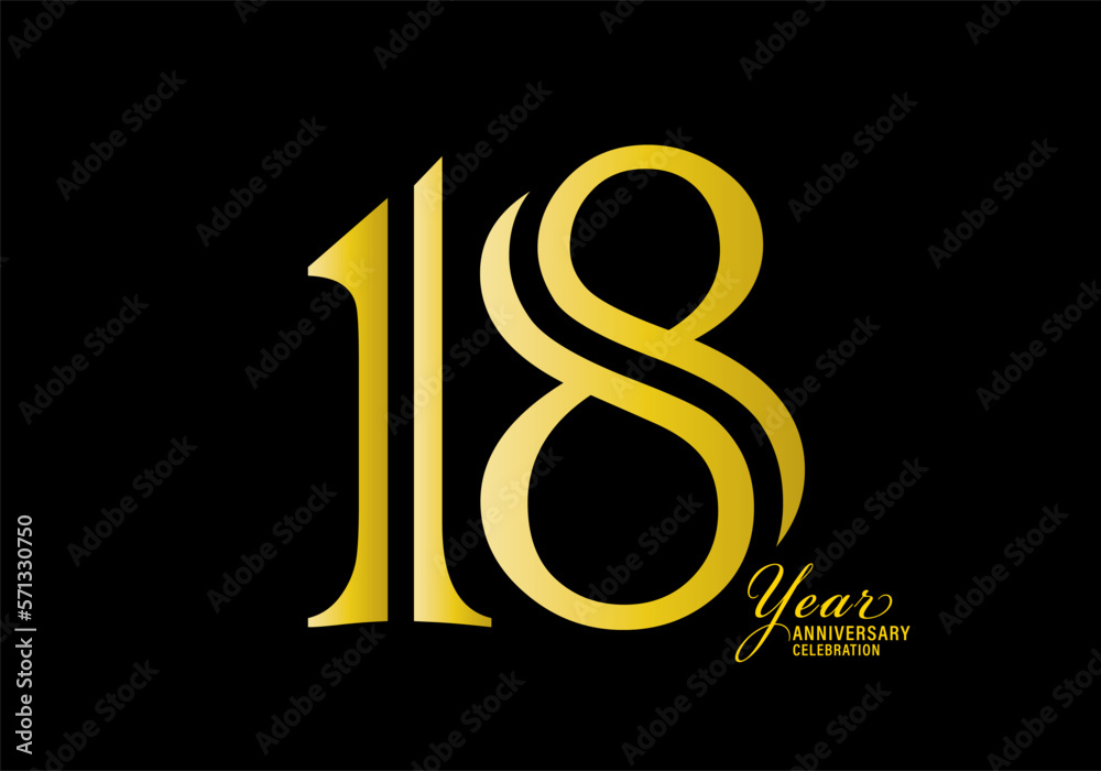 18 years anniversary celebration logotype gold color vector, 18th ...