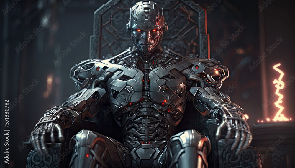 The King of Cyborg Artificial intelligence with throne and crown ...