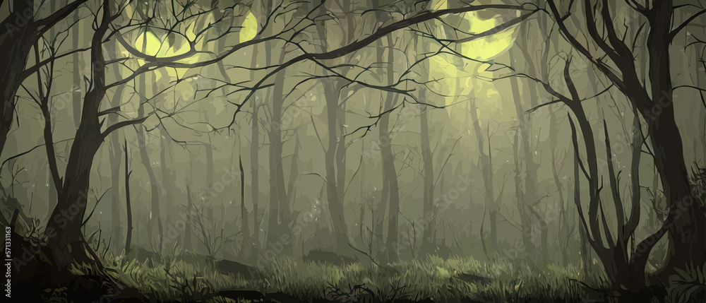 Print Terrifying surreal forest. unreal world. Mysterious Forest ...