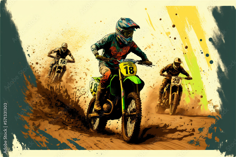 AI Generative Motocross Competition Illustration in Cartoon Style Stock ...