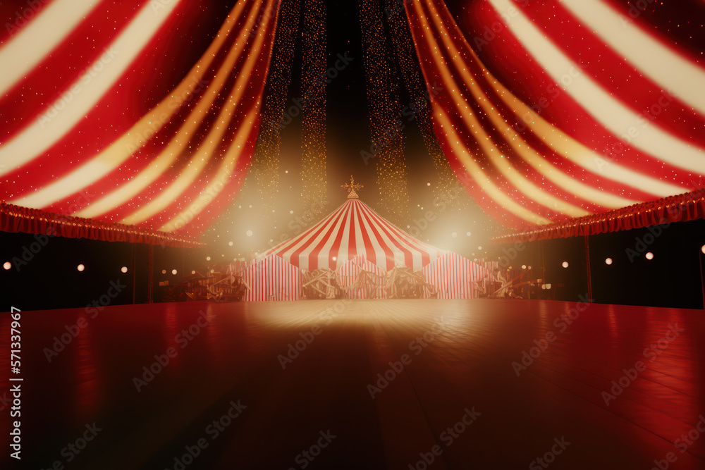 Image from inside a large circus illuminated by beautiful lights in its ...