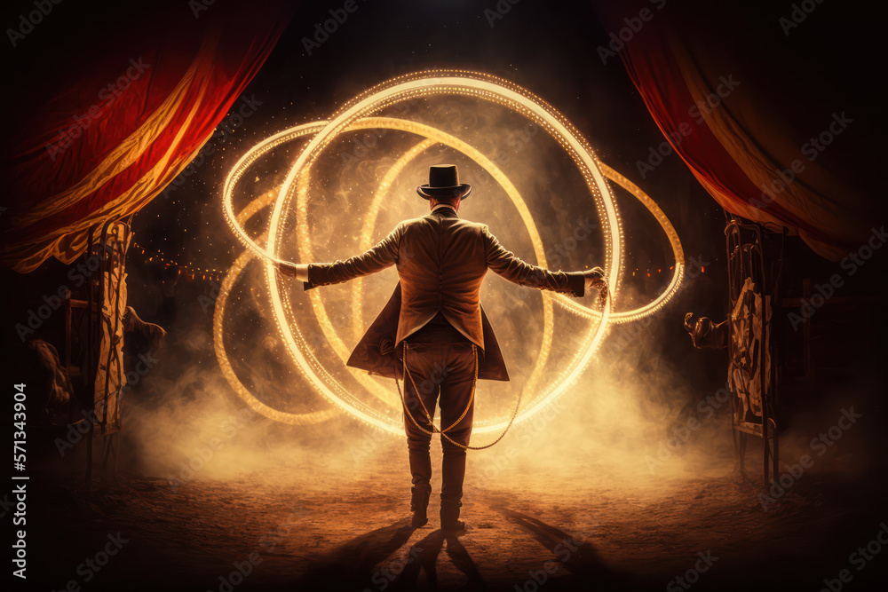 An image of an illusionist performing magic in the circus, symbolizing ...