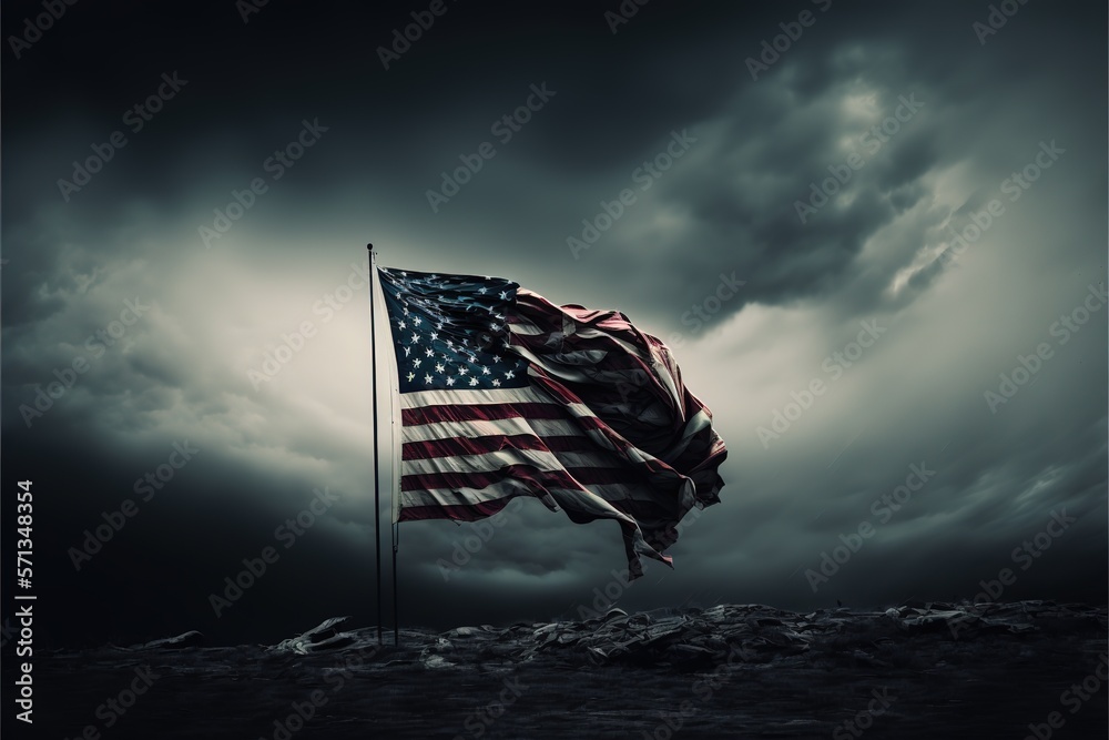 American flag on stormy sky with clouds background Stock Illustration ...