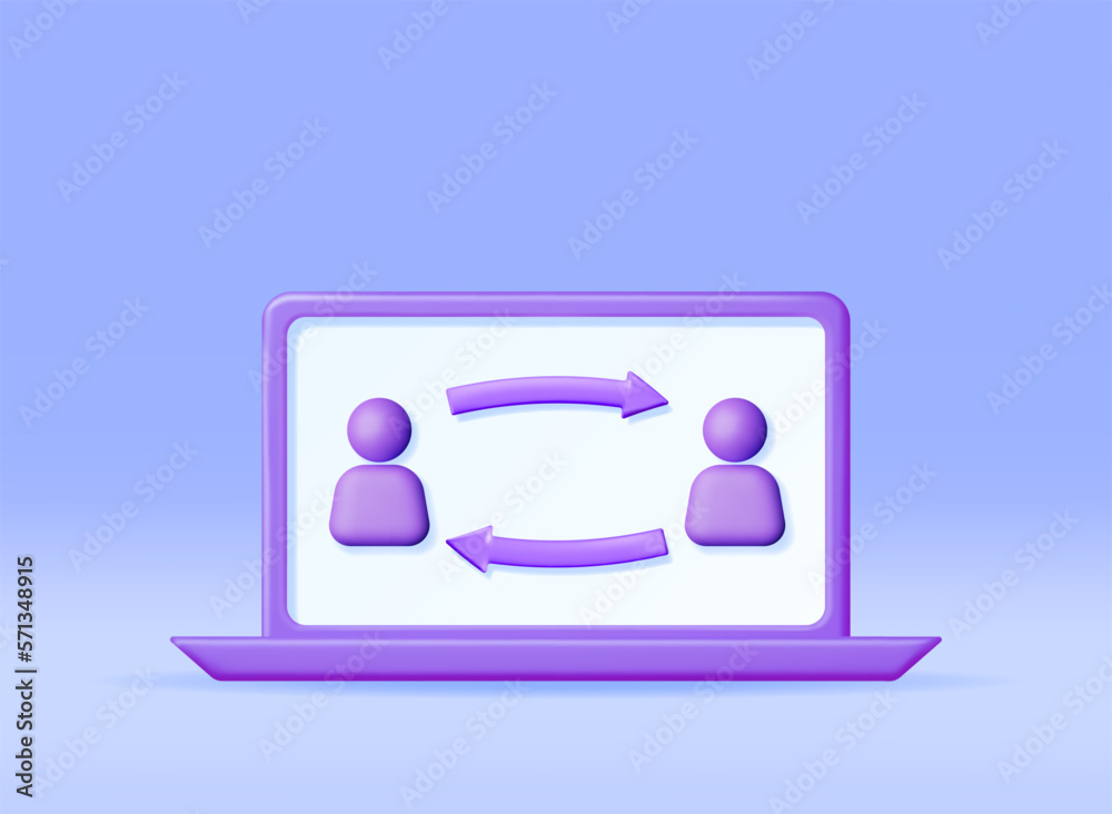 3D User Sync or Switch Symbol in Laptop. Render User Exchange ...