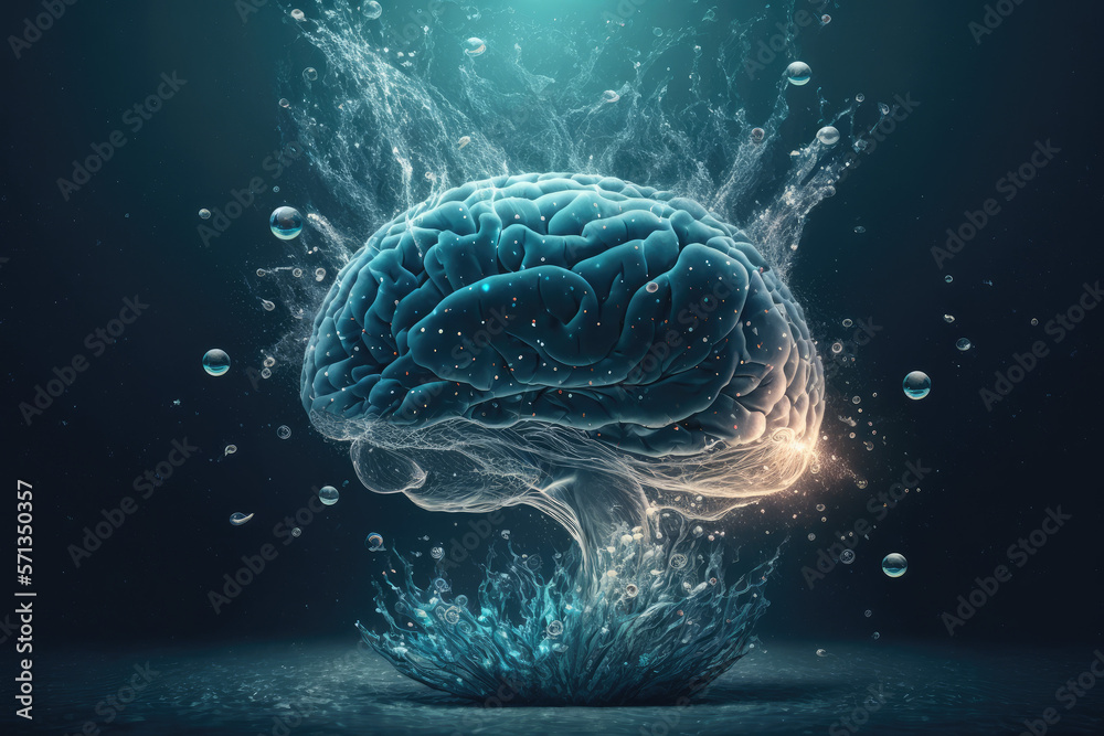 human brain floating in water with bubbles made by generative ai Stock ...