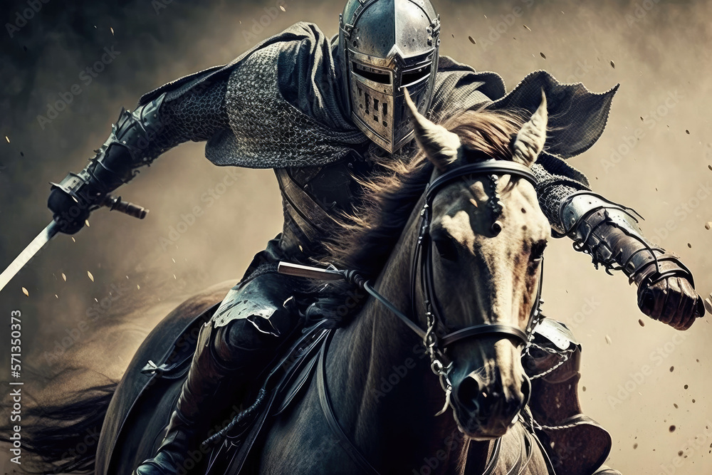 knight riding a horse in movie scene action sequence made by generative ...