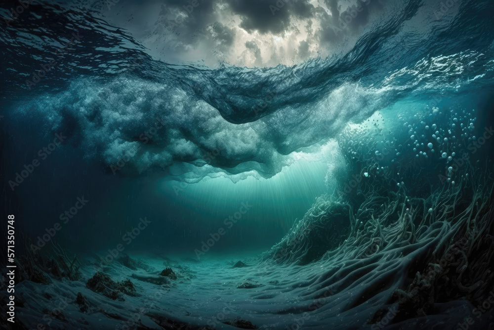 under water with dramatic lighting in the ocean made by generative ai ...