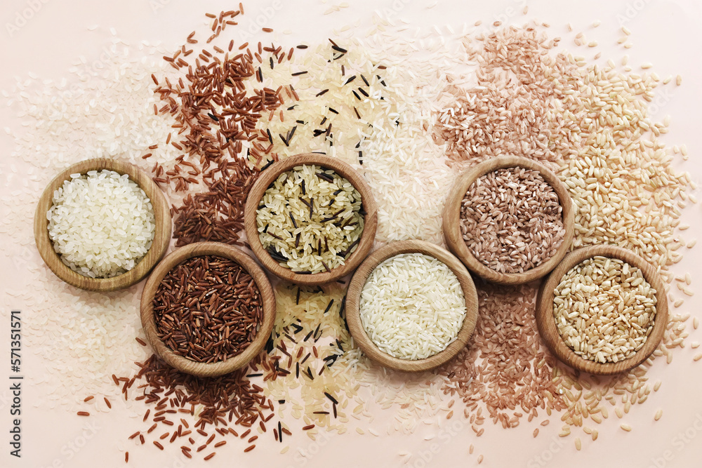 Colorful mix of rice varieties: red and brown, white and wild, black ...