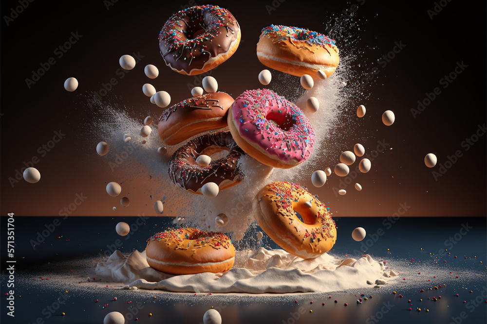 Ilustración de unos dulces cayendo desde el aire hacia un plato lleno ...