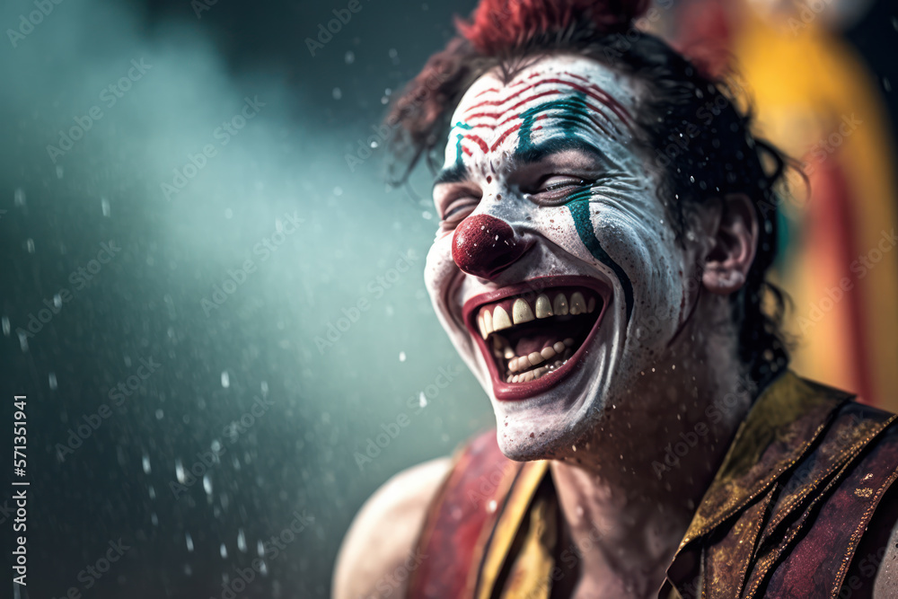 Image of a beautiful smiling clown, with tears of joy on his face ...