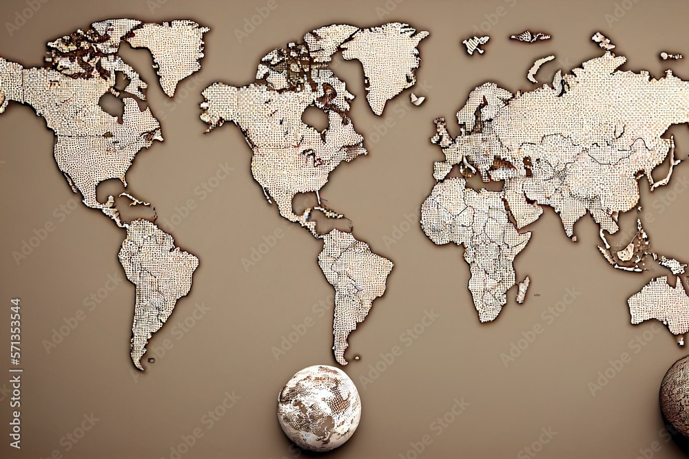 Simple world map in checkerboard BG. Global map. America, Europe, Asia ...