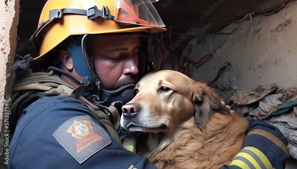 rescue team with K9 dog helping on collapse building area, idea for ...