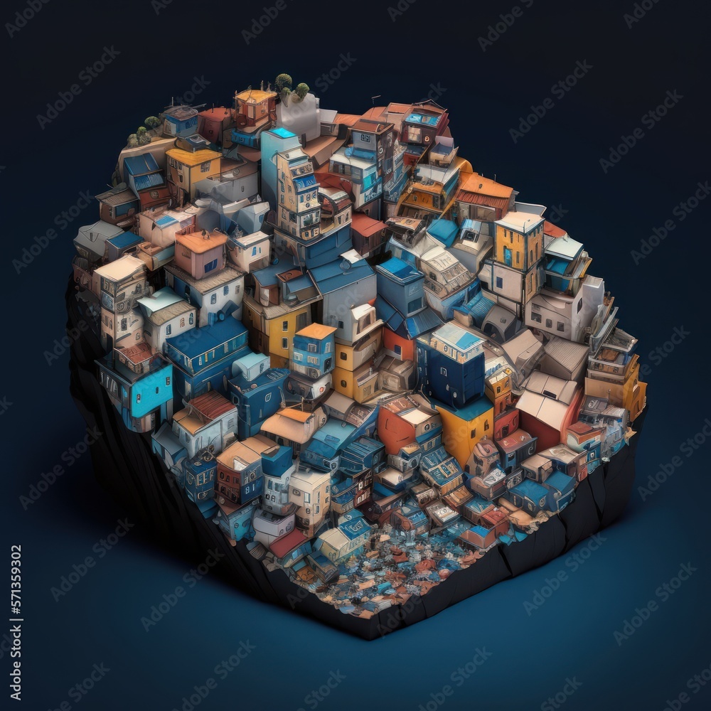 Favela comunidade, barracos amontoados no morro do rio de janeiro, mini ...