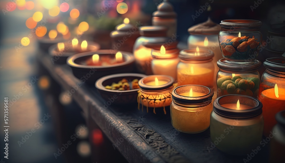 market street stall selling many kind of candle craft, copy space, idea ...