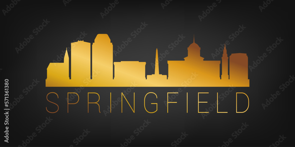 Springfield, IL, USA Gold Skyline City Silhouette Vector. Golden Design ...