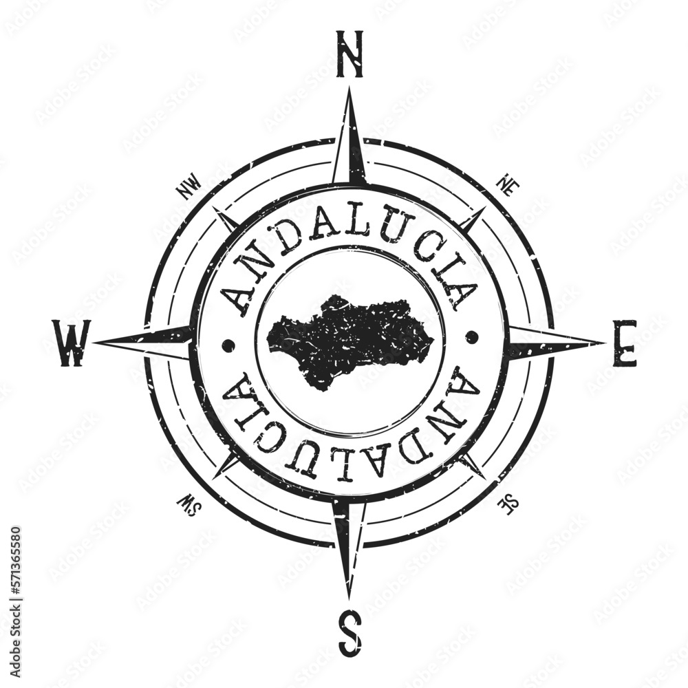 Andalusia, Spain Stamp Map Compass Adventure. Illustration Travel ...