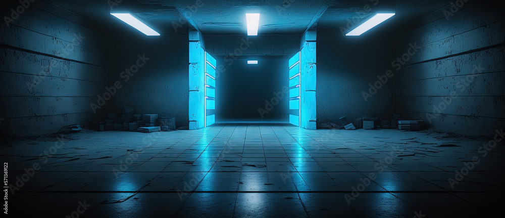 Science fiction Dark Room Underground Warehouse Garage Studio Stage ...