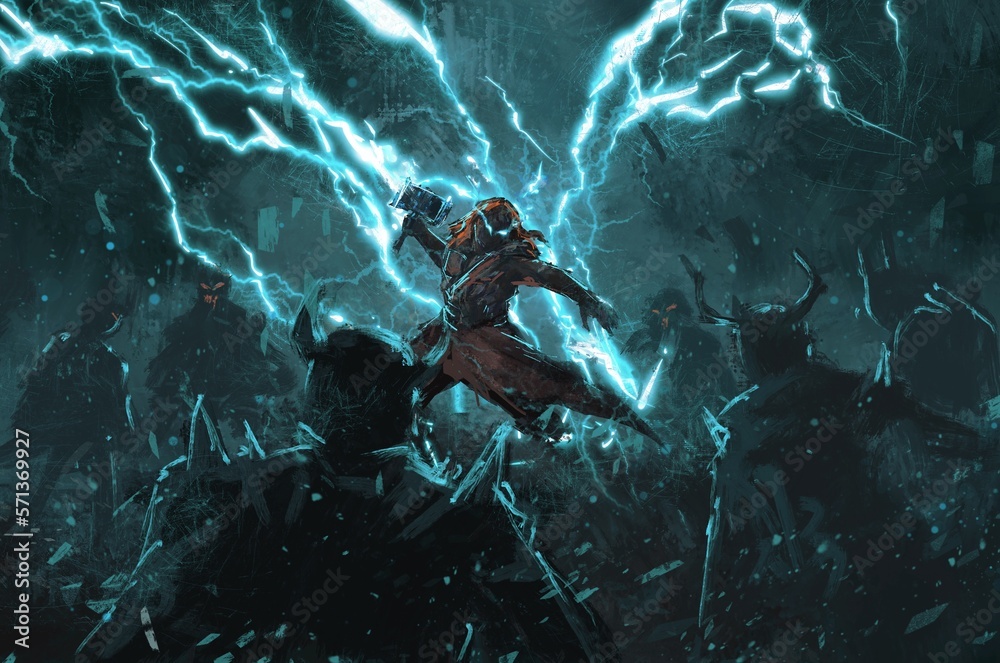 thor god of thunder fighting among ice monster, beast ,tale monster ...