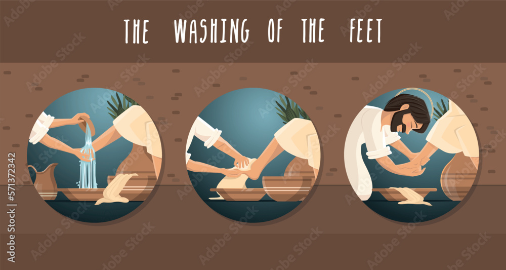 Vetor de Jesus Christ washing the feet of his disciples. Maundy ...