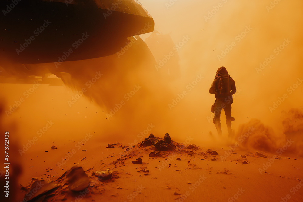 Illustration of a Futuristic cyberpunk soldier in protective suits, gas ...
