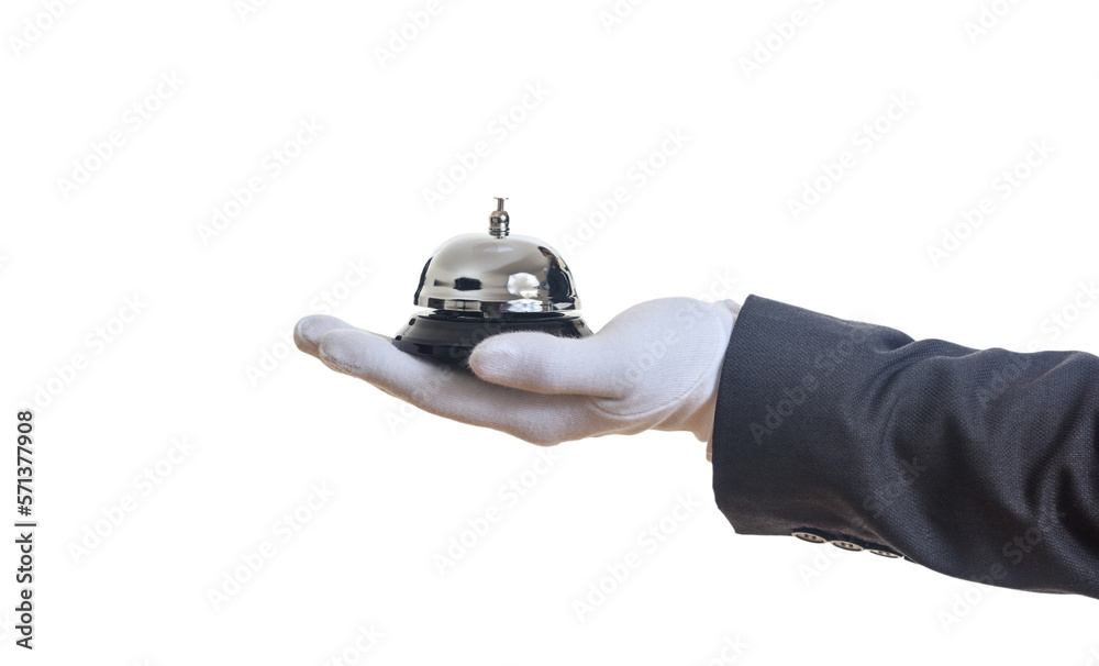 Hotel bell on gloved palm, isolated on transparent background ...