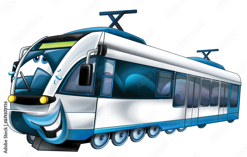 Cartoon city electric train transportation isolated illustration for ...