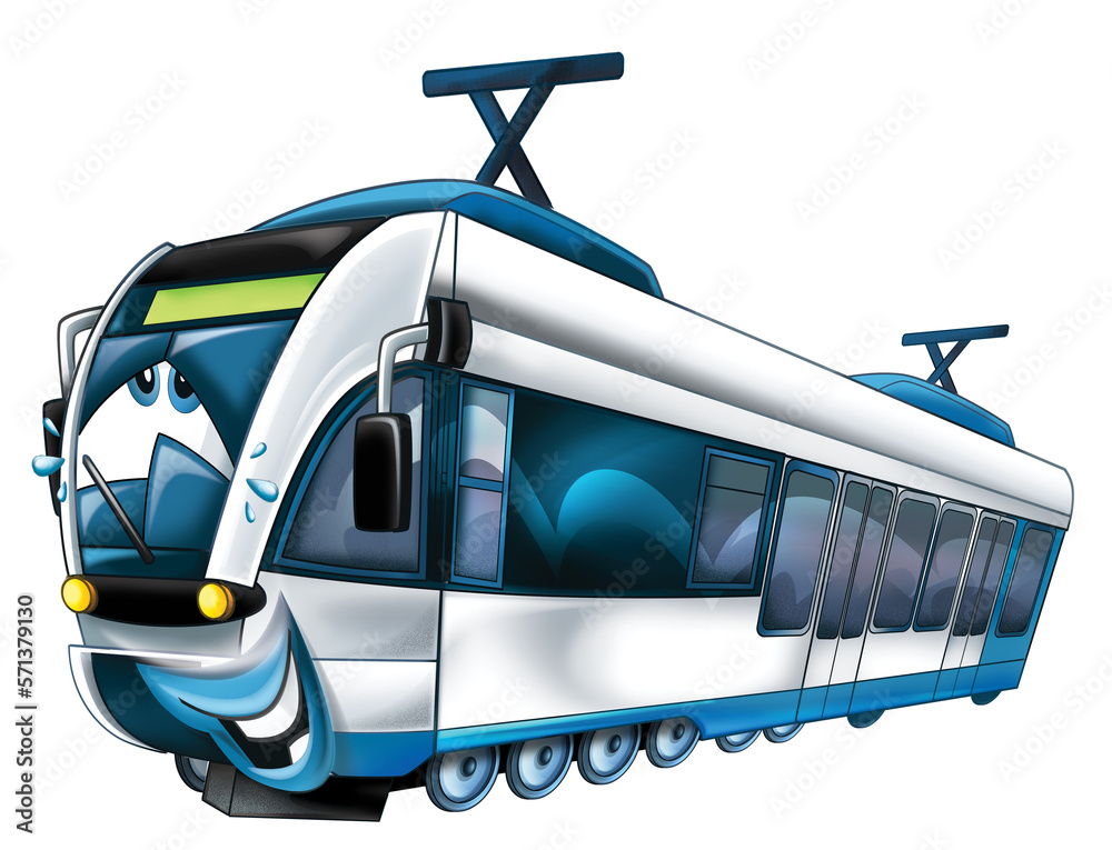 Cartoon city electric train transportation isolated illustration for ...