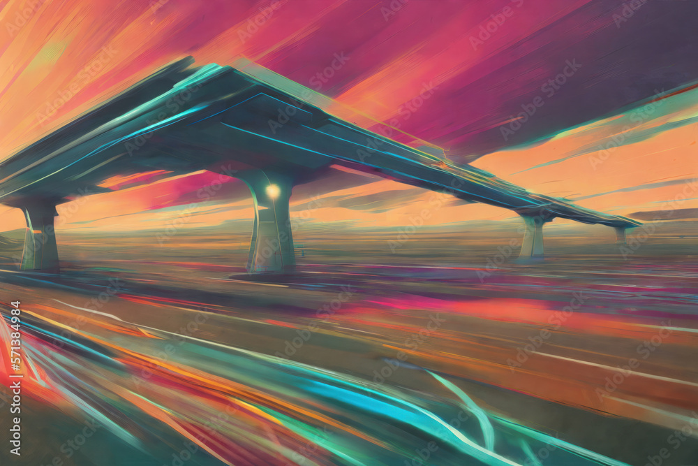 Colorful abstract high speed vanishing point landscape painting style ...