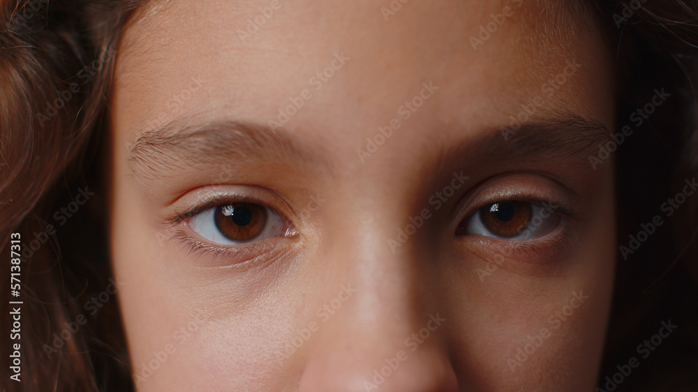 Extreme close-up macro portrait of smiling girl face. Teen beautiful ...