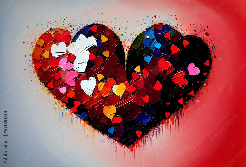 a double red heart / two hearts in one shape with small hearts inside ...