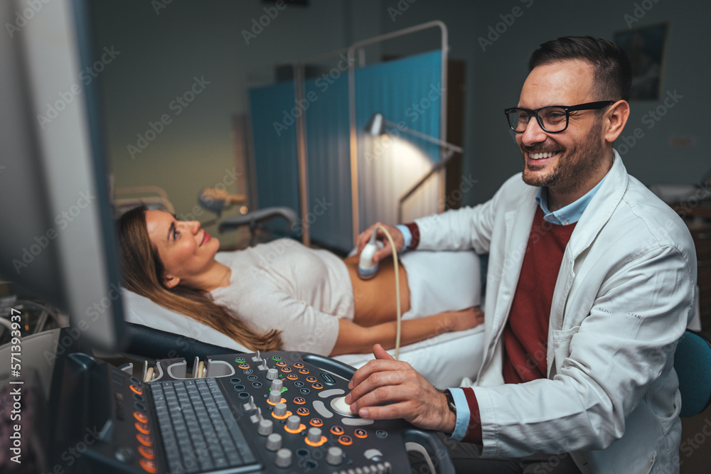 Doctor and patient. Ultrasound equipment. Diagnostics. Sonography ...