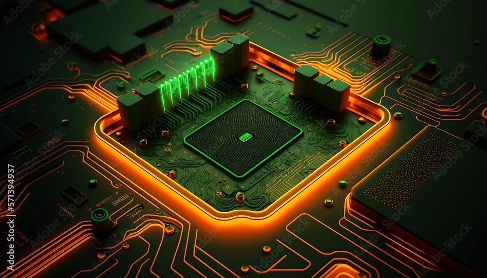 Technology cpu background. Pulses and signals from the chip propagate ...