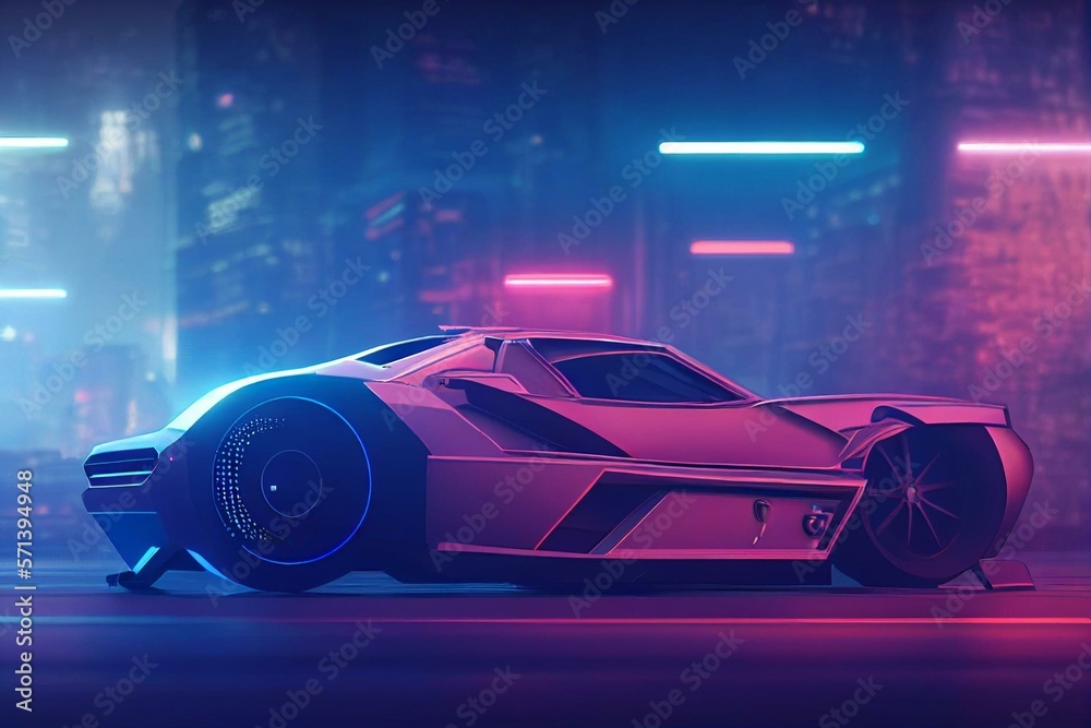 Cyberpunk Futuristic retro wave synth wave car. Retro sport car with ...