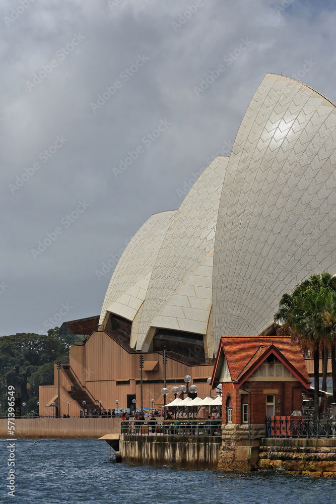 Side view of some Sydney Opera House shell roofs-quaint early 1900s red ...