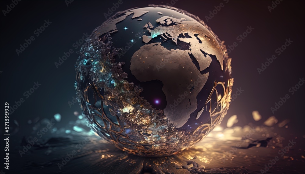 Digital glowing globalized world globe, future, viewed from space, ai ...