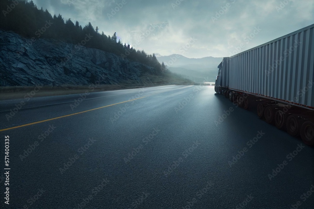 Powerful blue big rig long haul semi truck transporting frozen cargo in ...
