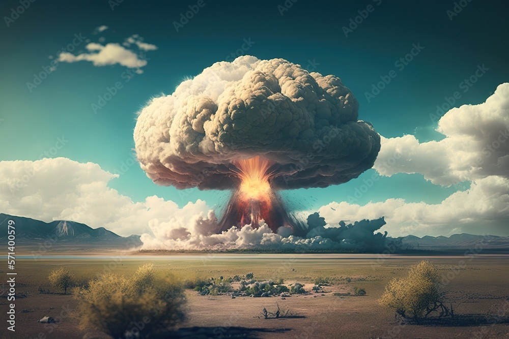 Nuclear mushroom, an explosion of an atomic bomb in a crop area. Ai ...