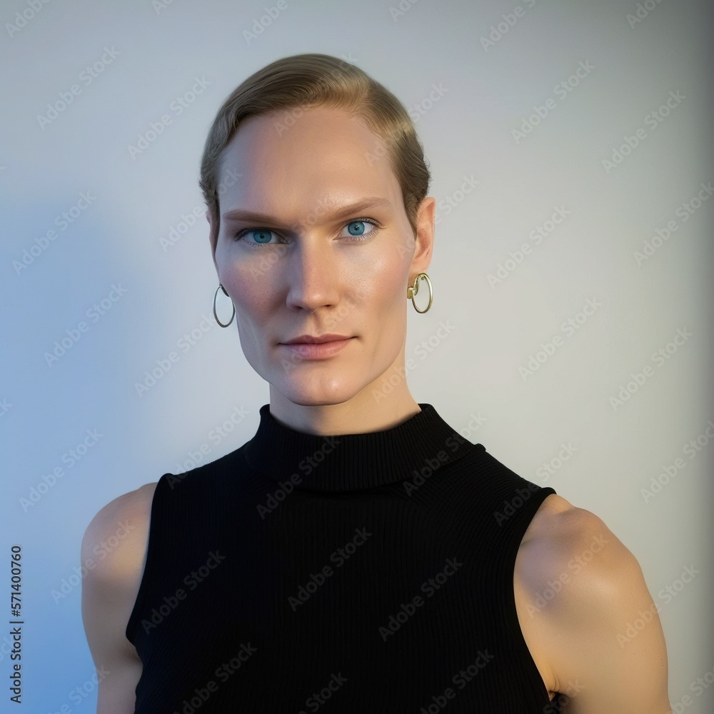 Fictional portrait of a young transgender man as a woman. Ai generated ...