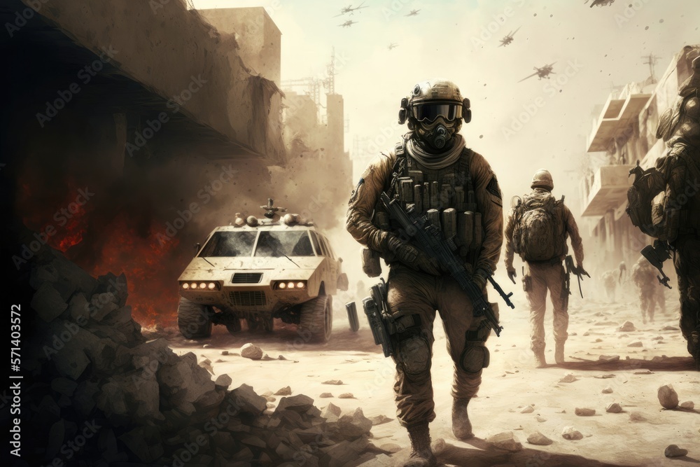 Military Special Forces Soldiers Cross a War Zone Through Fire and ...