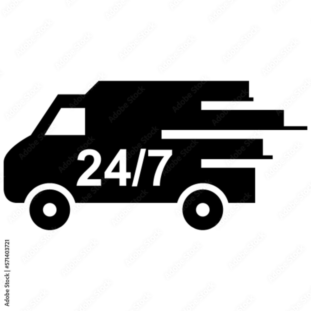 24 hours 7 days service van vector, icon, symbol, logo, clipart ...