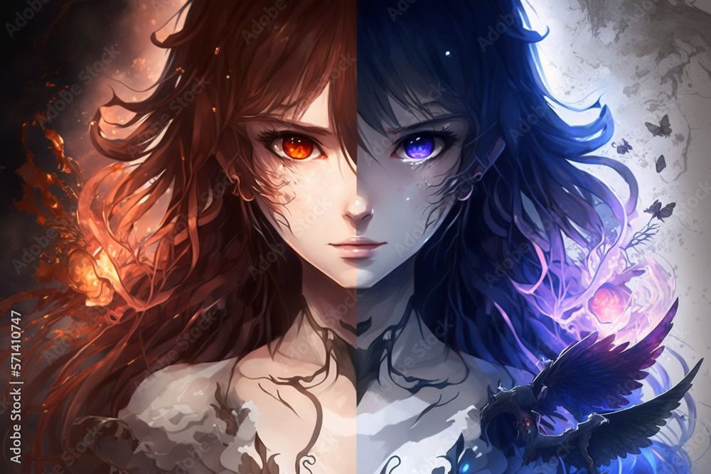 Good and Evil Girl in Anime Style (Generative AI) Stock Illustration ...