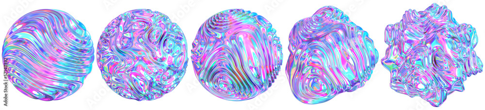 Distorted sphere set isolated on transparent background. Futuristic ...