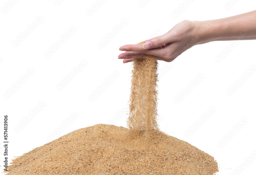 Hand releasing dropping sand. Fine Sand flowing pouring through fingers ...