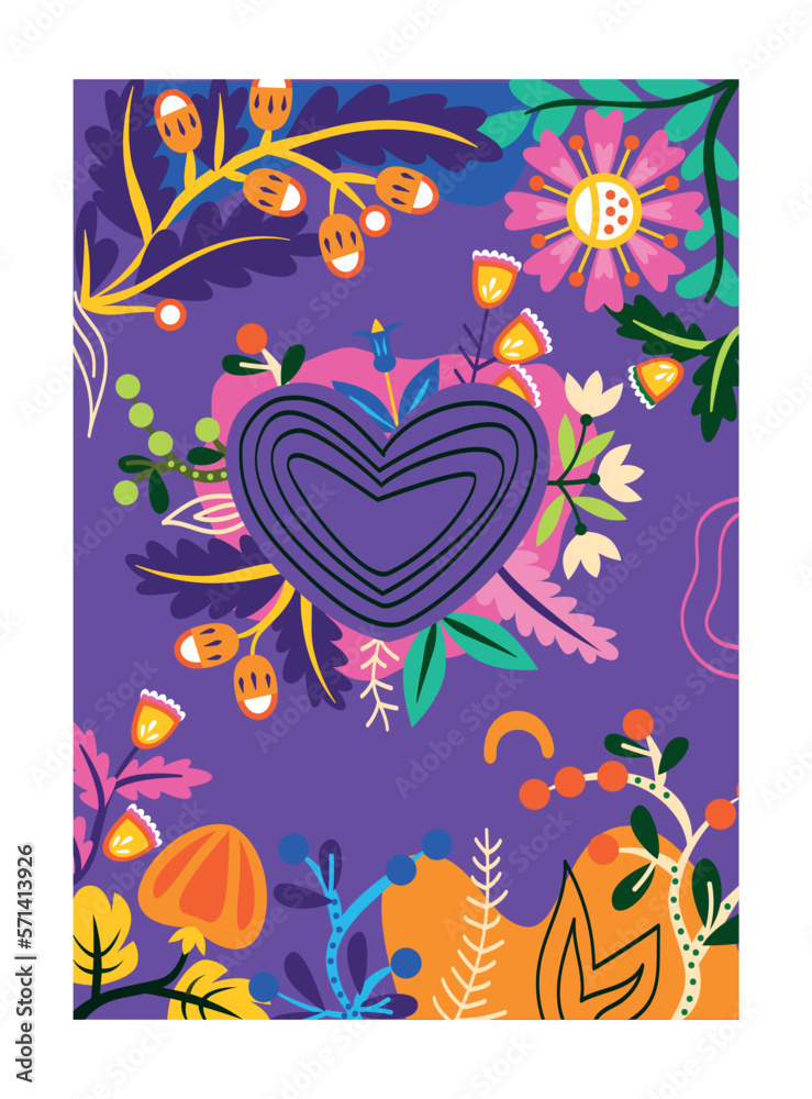 Beautiful bright spring poster. Purple poster with flowers bouquet ...