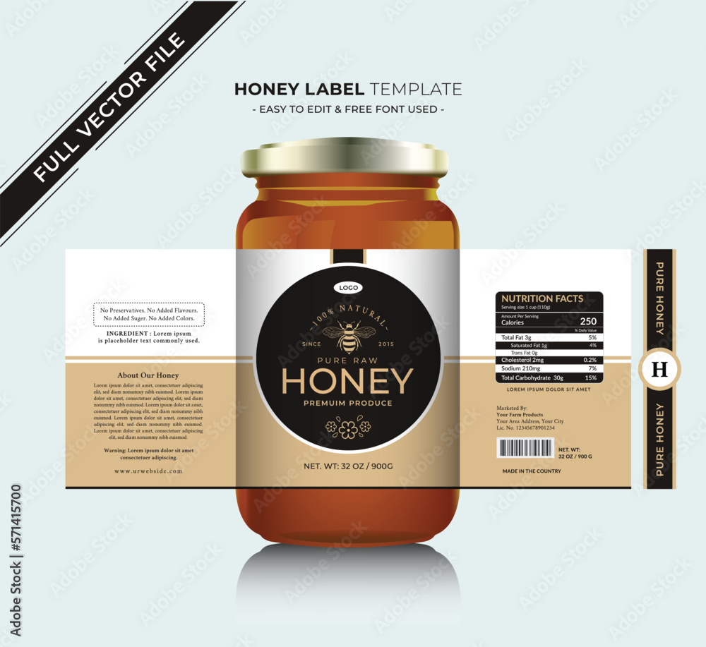 Honey label and natural honey design with honey vector new honey jar ...