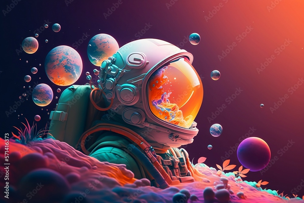 An illustrated astronaut that explores a surreal universe full of ...