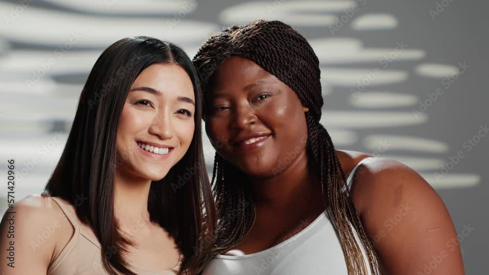Women with different body types posing in studio, showing positivity ...